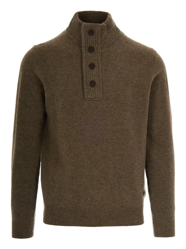 Barbour Wool Mock Neck Button Placket Sweater - Dark Stone