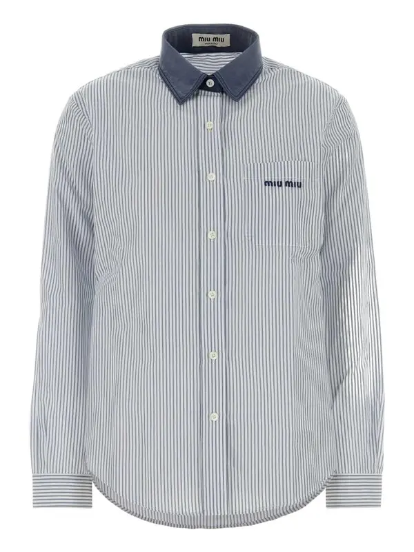 Miu Miu Embroidered Poplin Shirt - Stripped