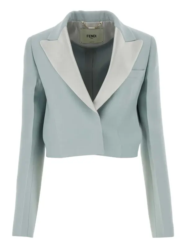 Fendi Wool-blend Cropped Blazer With Notched Lapel - Light Blue