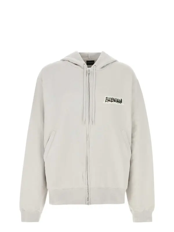 Balenciaga Chalk Cotton Full Zip Sweatshirt - White