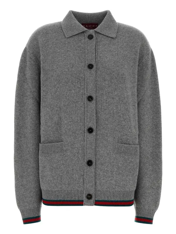 Gucci Oversize Wool-cashmere Cardigan With Collared Neckline - Grey