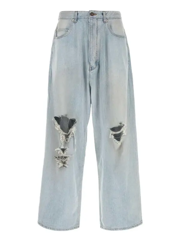 Balenciaga Distressed Light Wash Denim Jeans - Light Blue