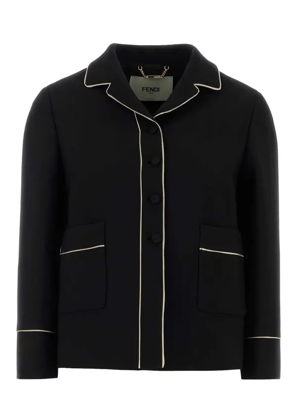Fendi Wool-blend Blazer With Contrast Piping - Black