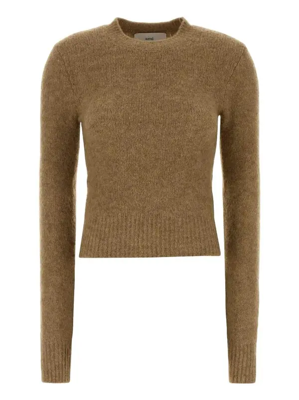 AMI Paris Stretch Alpaca Blend Crew Neck Sweater - Camel