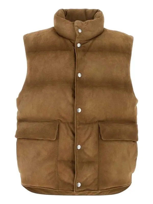 Prada Sleeveless Down Jacket In Biscuit Suede - Camel
