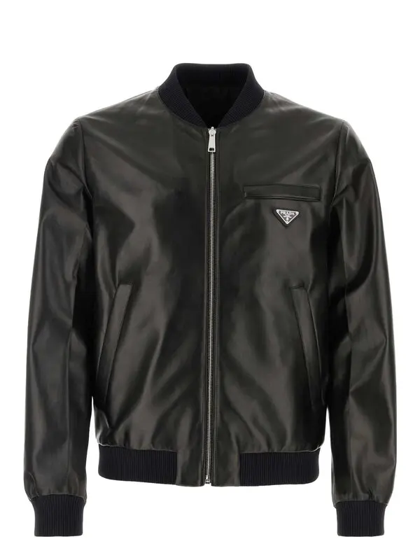 Prada Reversible Nappa Leather Bomber Jacket - Black