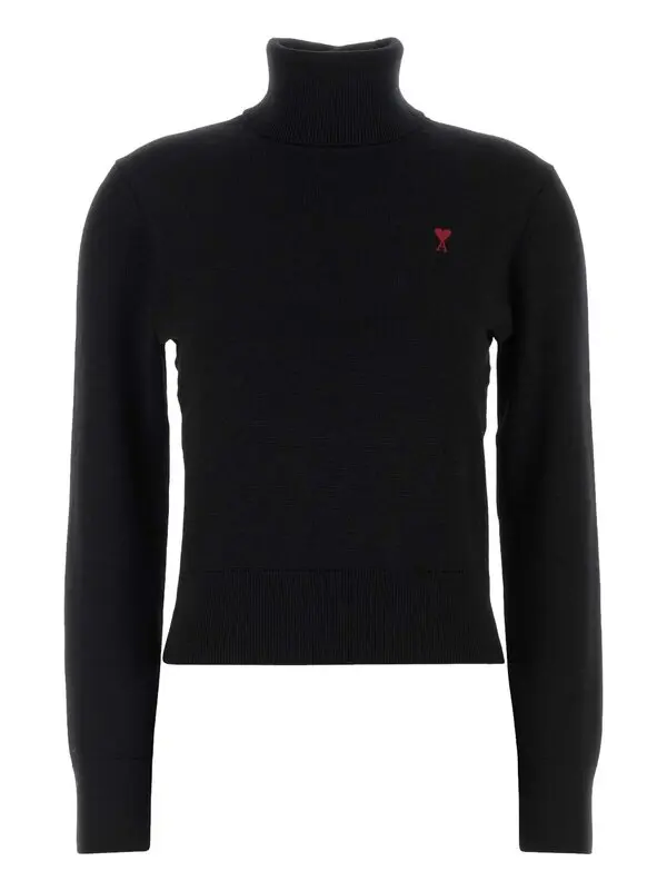 AMI Paris Wool Merino Knit Turtleneck Sweater - Black