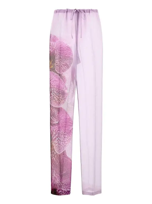 Dries Van Noten Floral Print Wide-leg Crepe Trousers - Purple
