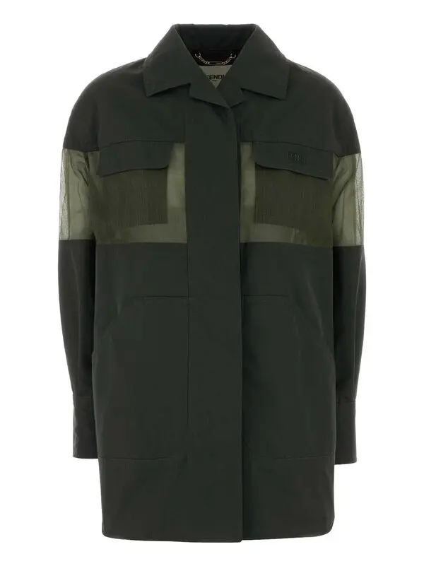 Fendi Cotton-blend Utility Jacket With Silk Trim - Green