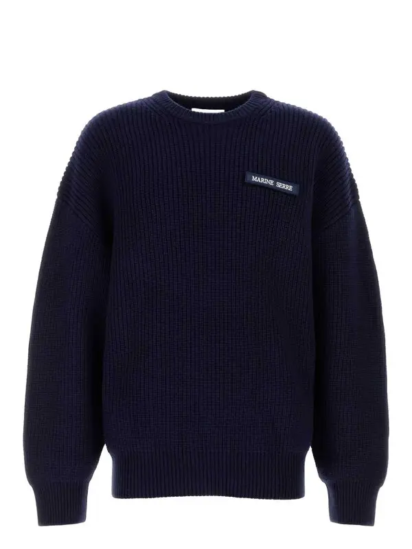 MARINE SERRE Merino Wool Crew Neck Sweater - Blue