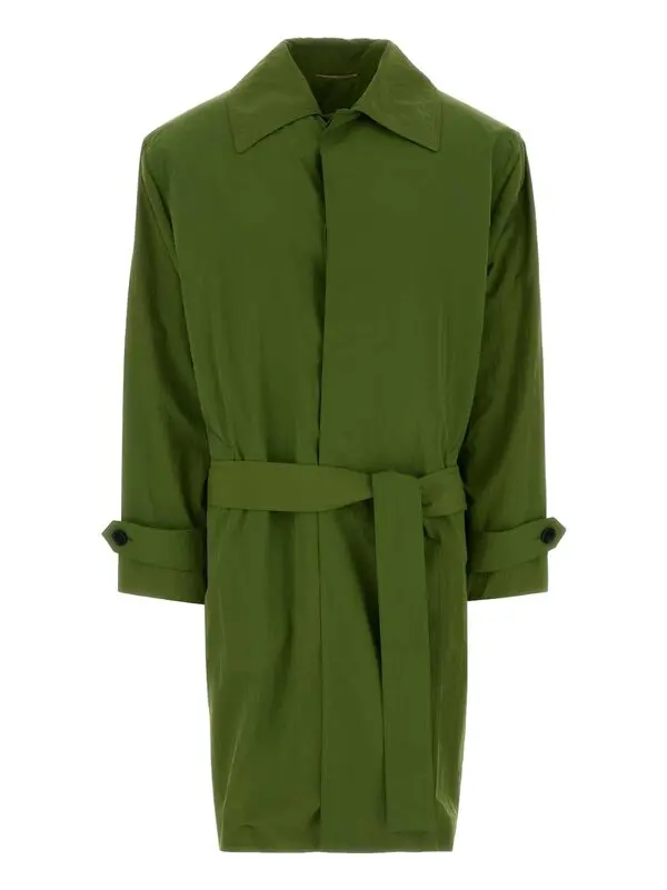 Saint Laurent Belted Nylon Trench Jacket - Green