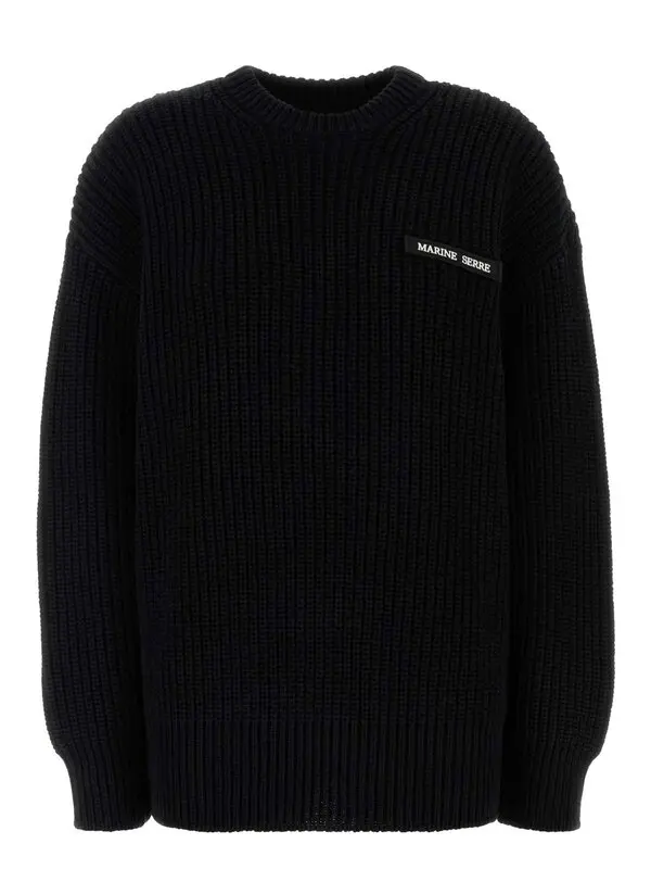 MARINE SERRE Oversize Cotton Knit Sweater - Black