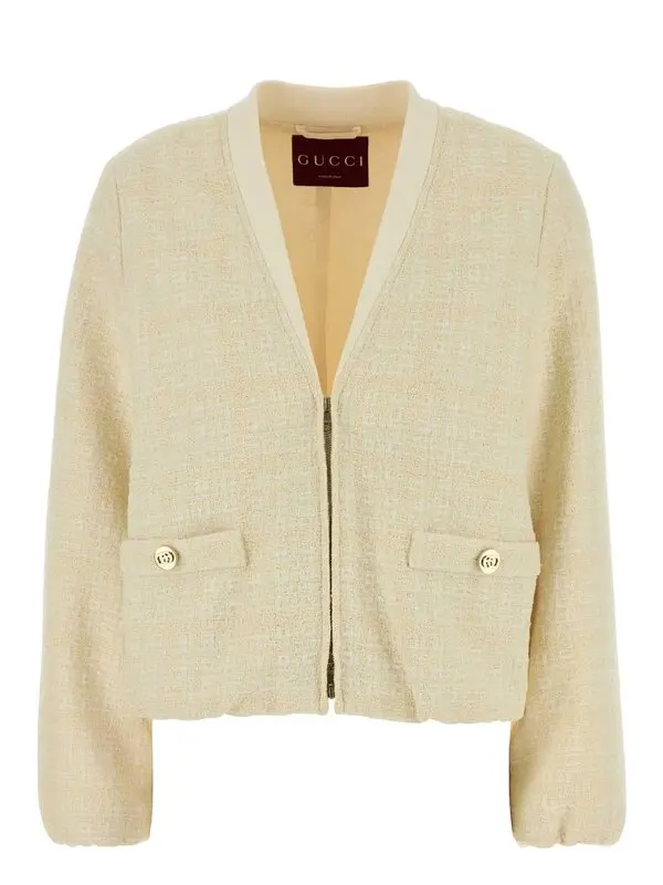 Gucci Textured Tweed Zip-up Jacket - White