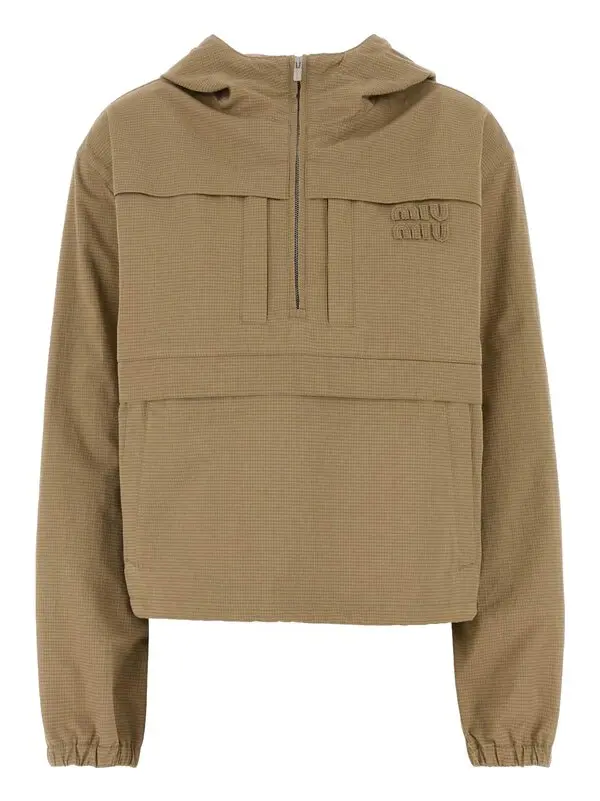 Miu Miu Embroidered Zip-up Hooded Jacket - Checked