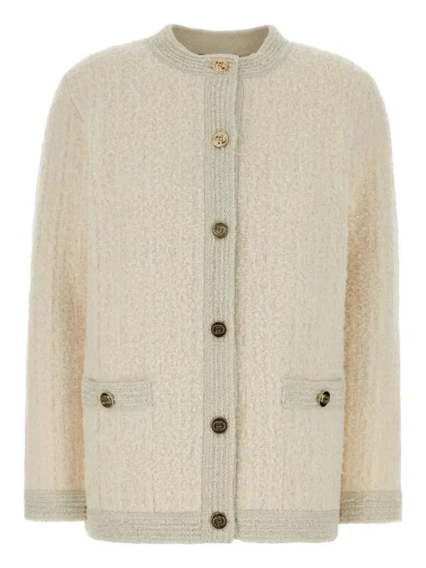 Gucci Stretch Bouclé Loop Cardigan - White