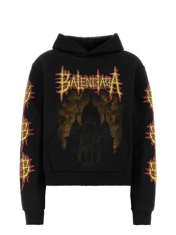 Balenciaga Printed Cotton Hoodie - Black