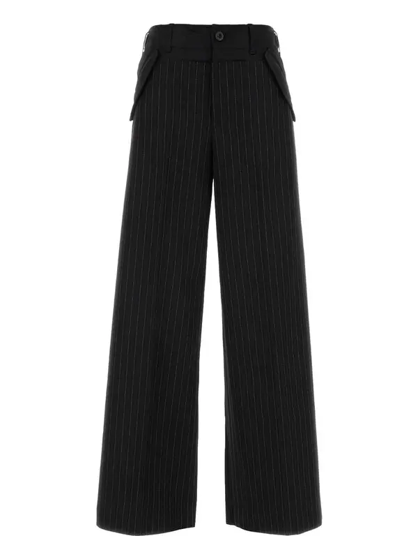 Sacai Embroidered Polyester-wool Blend Striped Wide Leg Trousers - Stripped