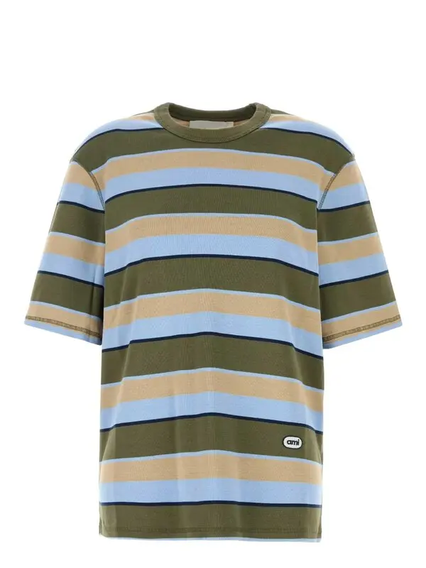 AMI Paris Striped Embroidered Cotton T-shirt - Stripped
