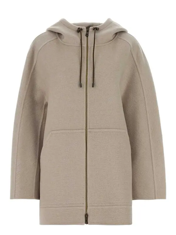 ATELIER 100% Cashmere Hooded Zip-up Jacket - Beige O Tan