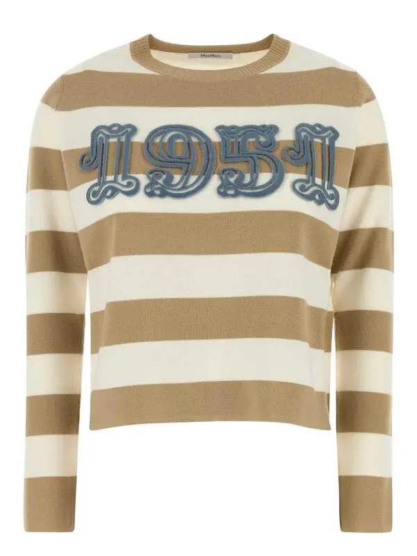 Max Mara Striped Virgin Wool Sweater With Embroidered Detail - Stripped