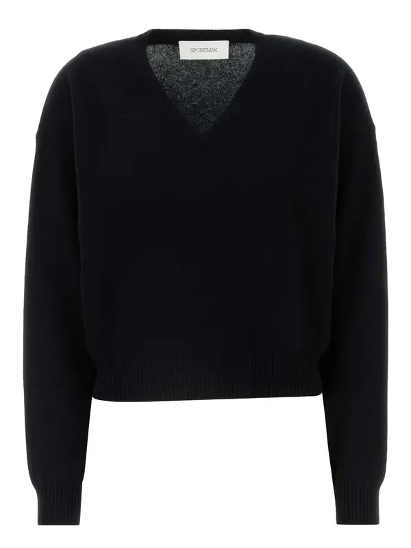Sportmax V-neck Wool-cashmere Knit Pullover - Black