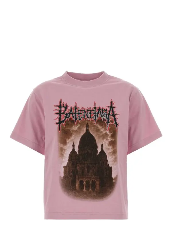 Balenciaga Graphic Print Cotton T-shirt - Pink