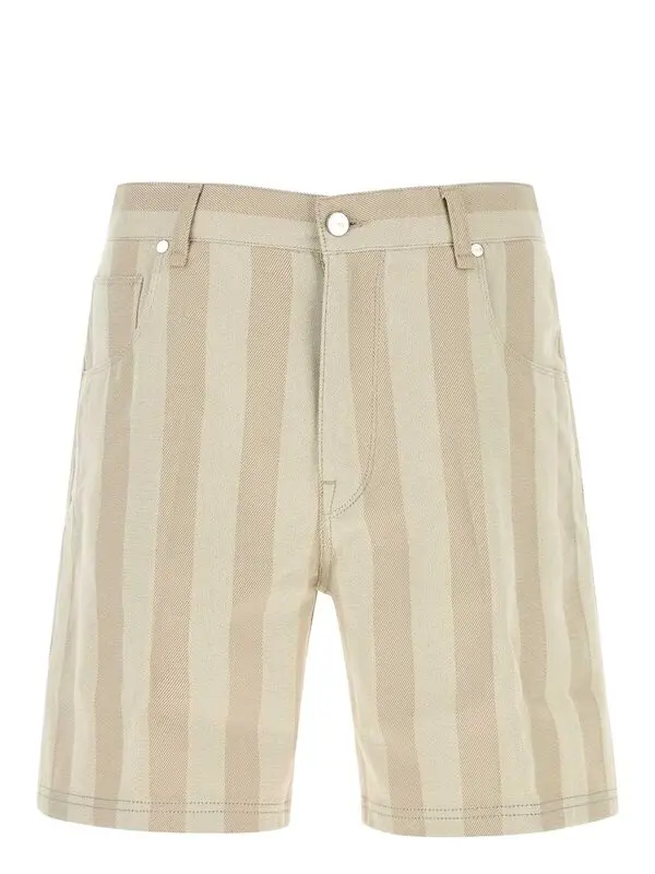 Fendi Embroidered Canvas Bermuda Shorts With Stripes - Stripped