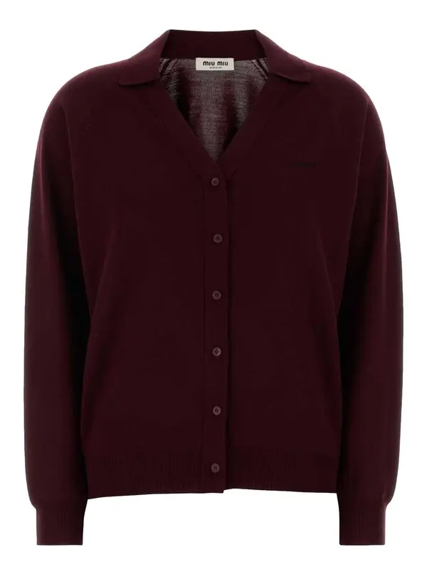 Miu Miu Virgin Wool Shawl Collar Cardigan - Burgundy
