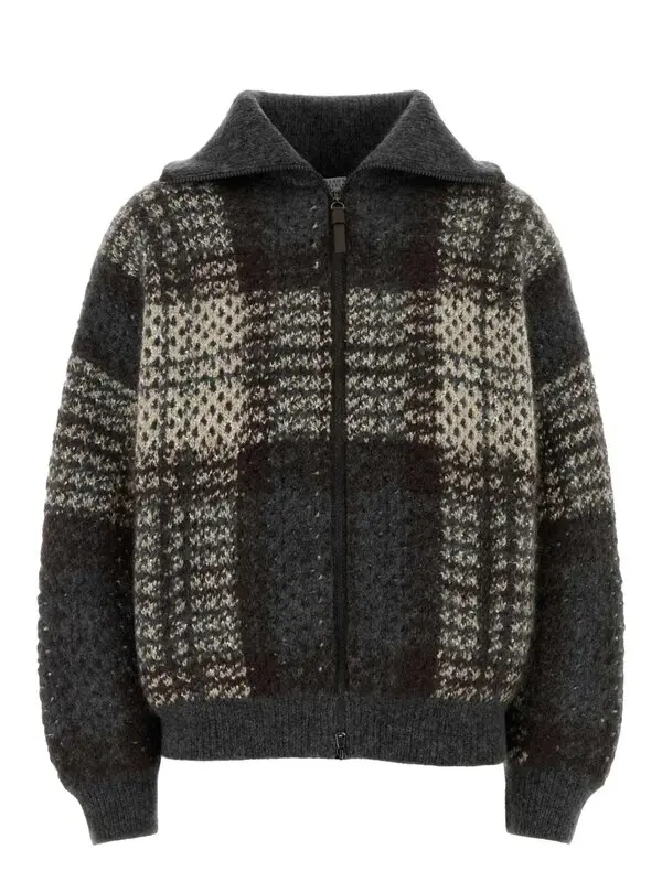 Brunello Cucinelli Embroidered Mohair-blend Zip-up Cardigan - Checked