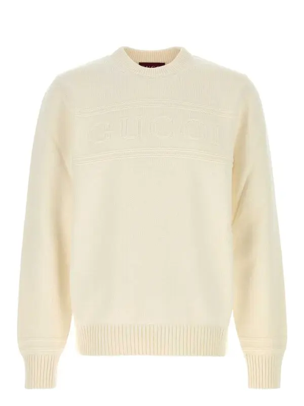 Gucci Cotton Blend Sweater With Embossed Logo - White
