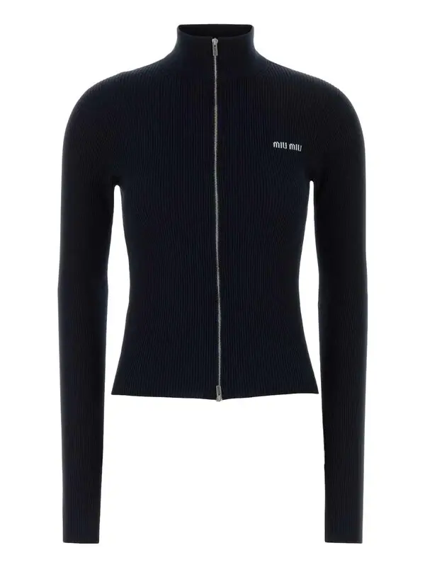 Miu Miu Ribbed Knit Zip-up Cardigan - Blue