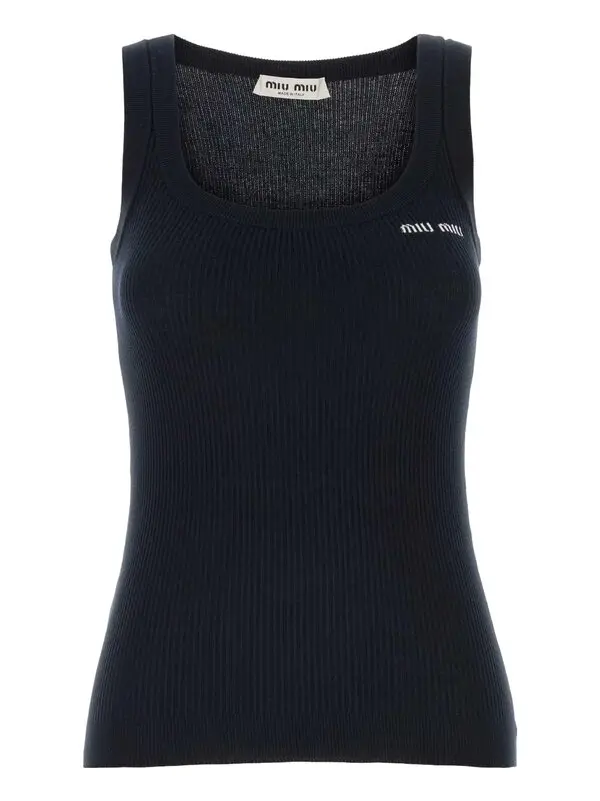 Miu Miu Ribbed Cotton Tank Top - Blue