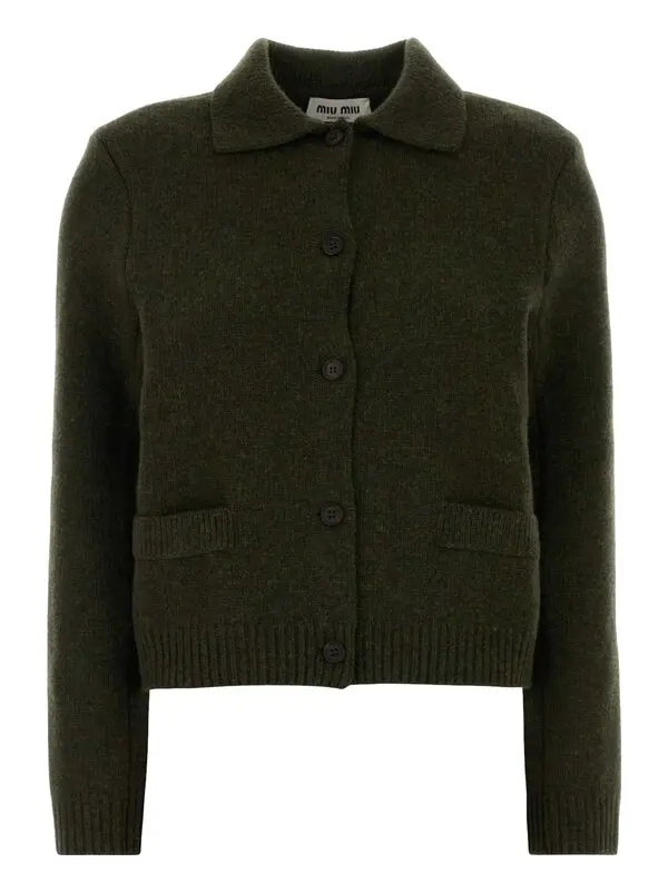 Miu Miu 100% Virgin Wool Collared Cardigan - Green