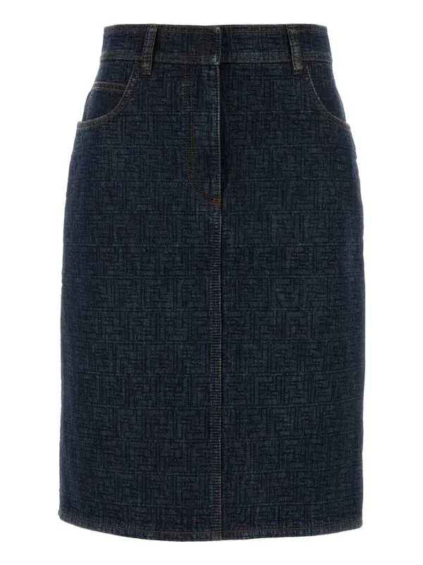 Fendi Denim Skirt With All-over Logo - Blue