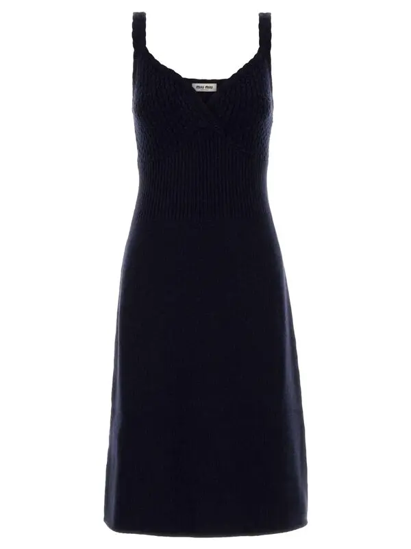 Miu Miu Ribbed Knit Midi Dress - Blue