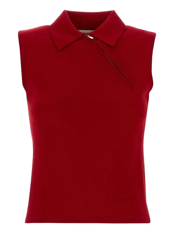 Miu Miu Cashmere Zip-up Polo Shirt - Red