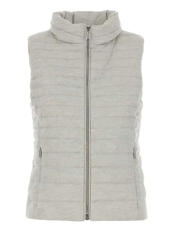 MOORER Linen Sleeveless Down Vest - Grey
