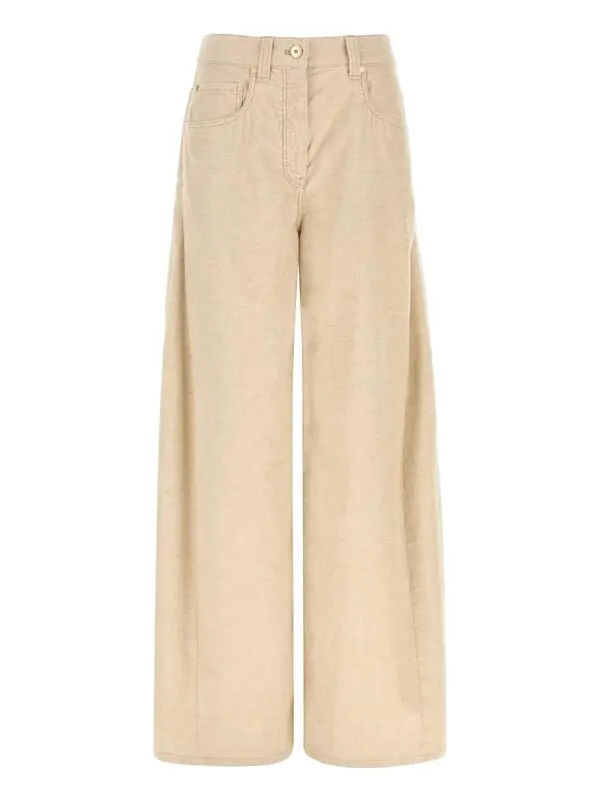 Brunello Cucinelli Sand Corduroy Wide-leg Trousers - Beige O Tan