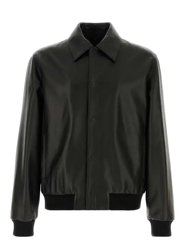 Fendi Lamb Leather Bomber Jacket With Classic Collar - Black
