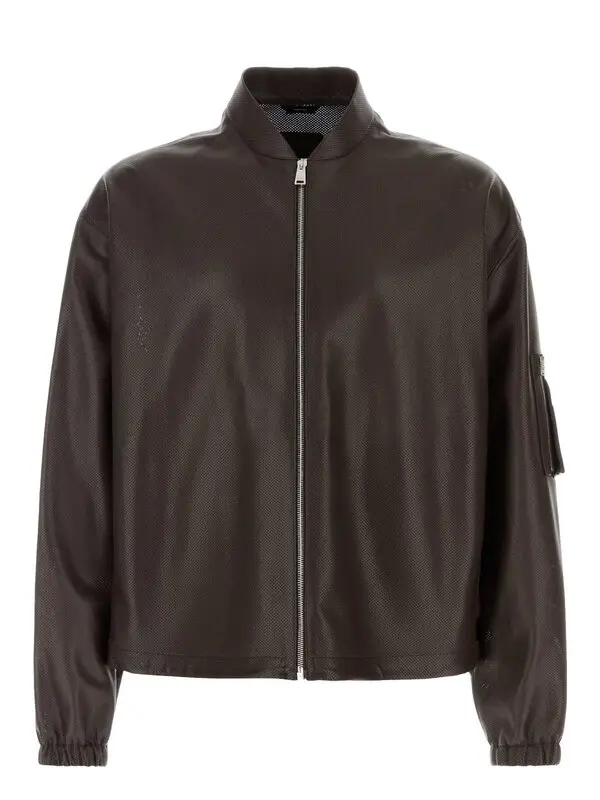Fendi Chocolate Nappa Leather Bomber Jacket - Brown