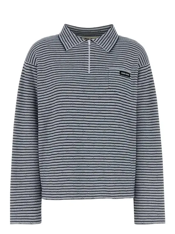 Miu Miu Striped Quarter Zip Polo Shirt With Embroidered Detail - Stripped