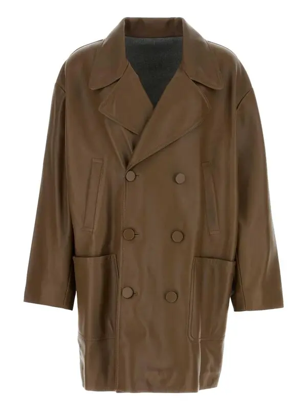 Fendi Double Breasted Lamb Leather Jacket With Cashmere Lining - Brown