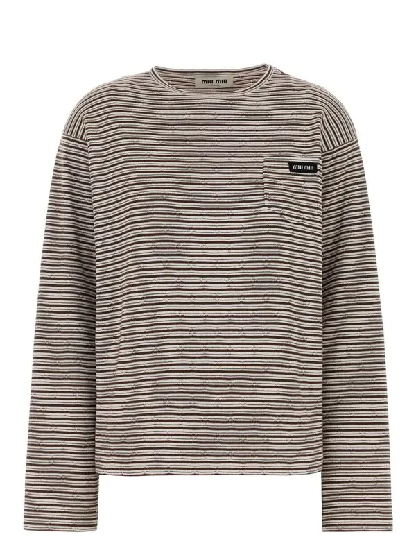 Miu Miu Embroidered Oversize Cotton-cashmere-silk T-shirt - Stripped