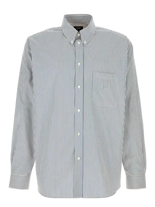 Fendi Embroidered Poplin Shirt With Striped Detail - Stripped