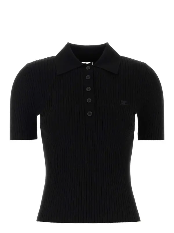 COURREGES Viscose Blend Ribbed Polo Shirt - Black