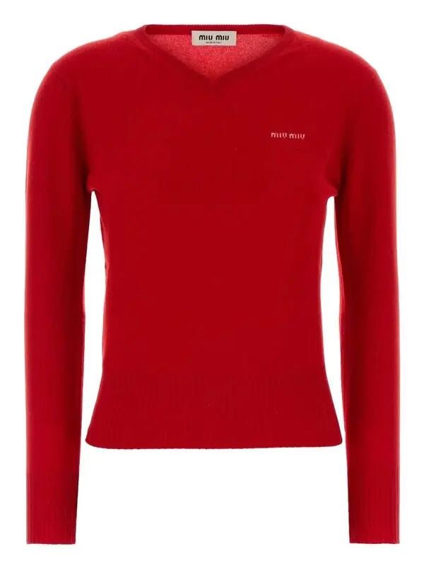 Miu Miu V-neck Cashmere Pullover - Red