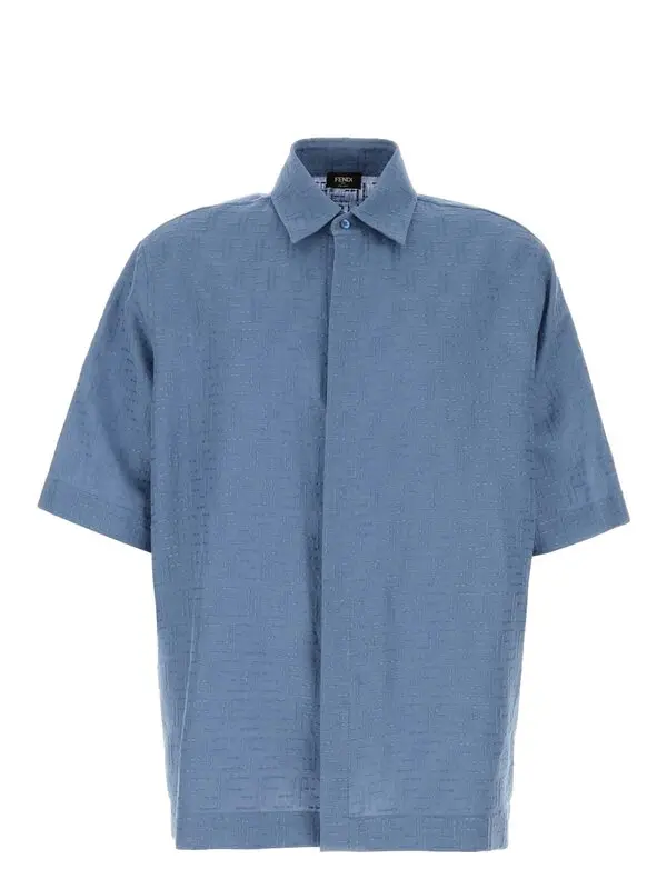 Fendi Linen-blend Button-down Shirt - Light Blue