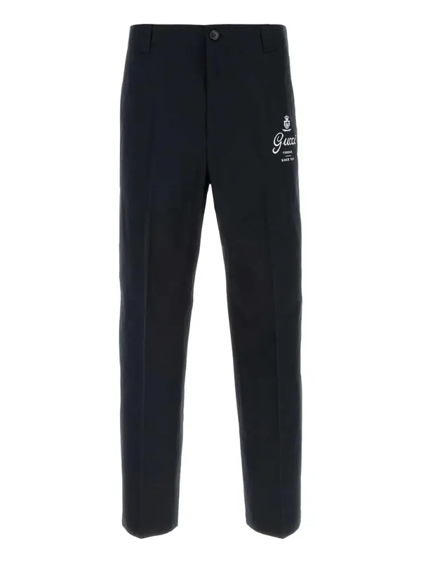 Gucci Tailored Cotton Twill Logo Detail Trousers - Blue