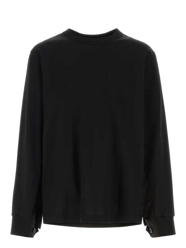 Sacai Oversized T-shirt With Poplin Overlay - Black