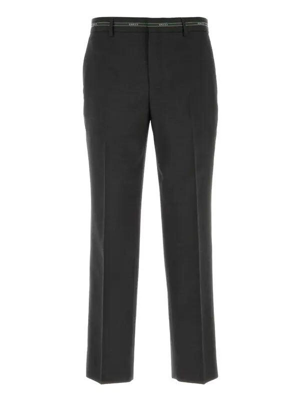 Gucci Tailored Wool Trousers With Logo Waistband - Grey